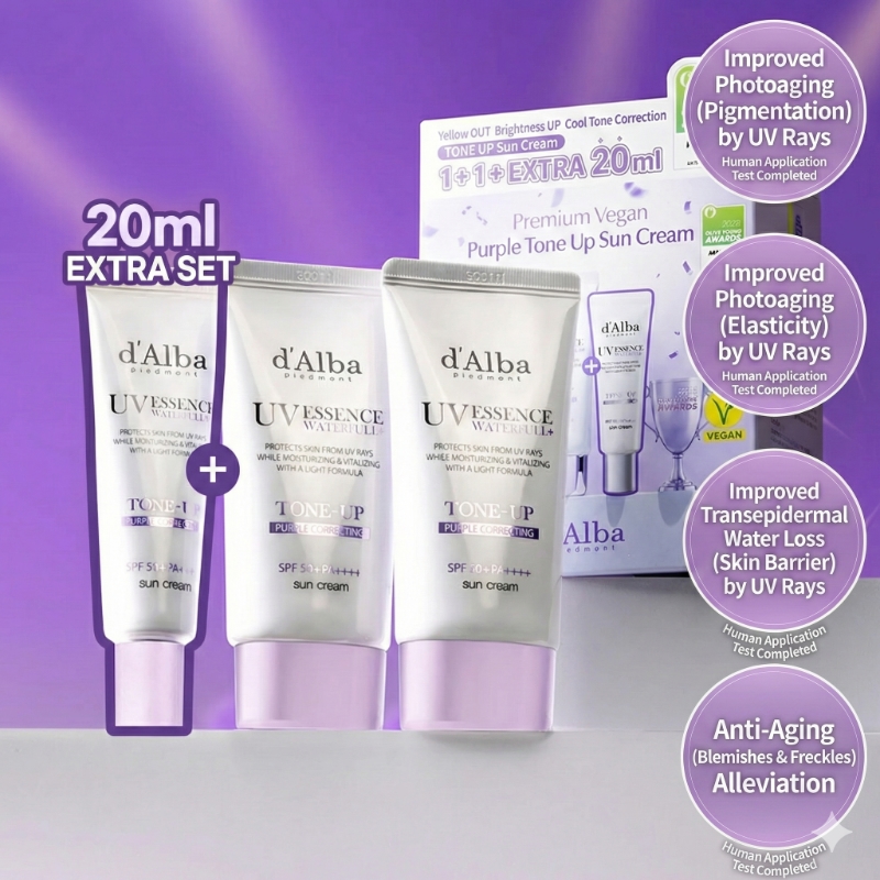 d’Alba Waterful Tone Up Sun Cream Purple SPF 50+ PA++++ Duo Set (+20ml ...