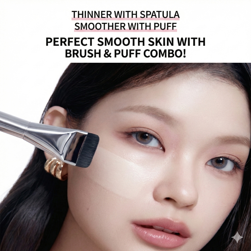 WAKEMAKE Spatula Wide Foundation Brush Set (+Pillow Puff 2P) – PINKLAND